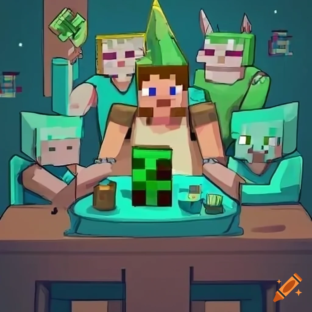 Minecraft birthday party with steve, creeper, piglin, and friends on ...