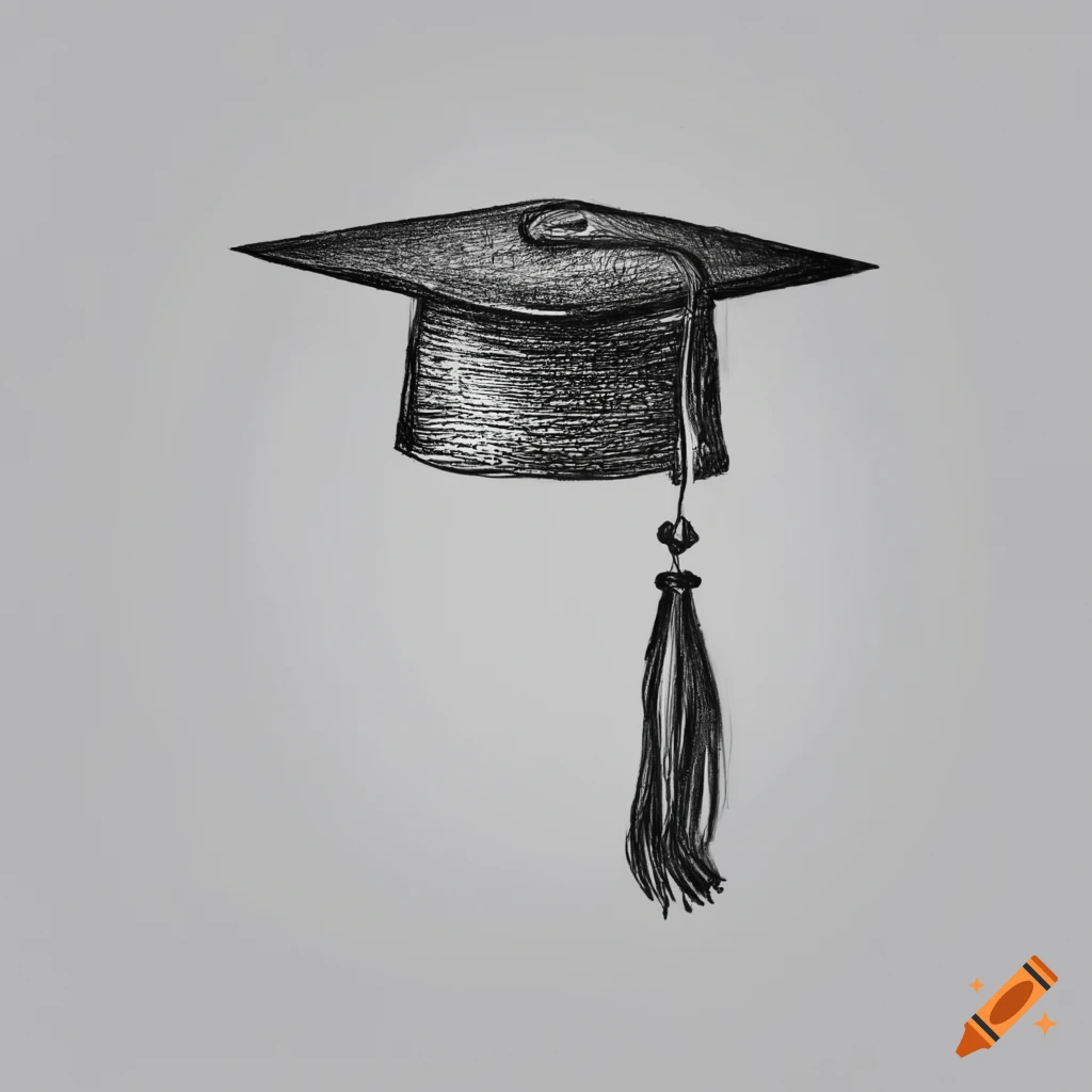 Graduation cap pencil sketch with tassel on the right side on Craiyon