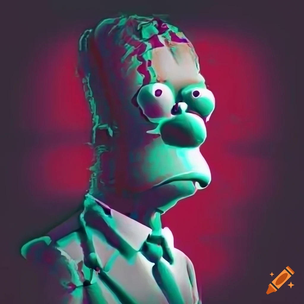Double exposure of Homer Simpson with glitchy grunge textures on Craiyon