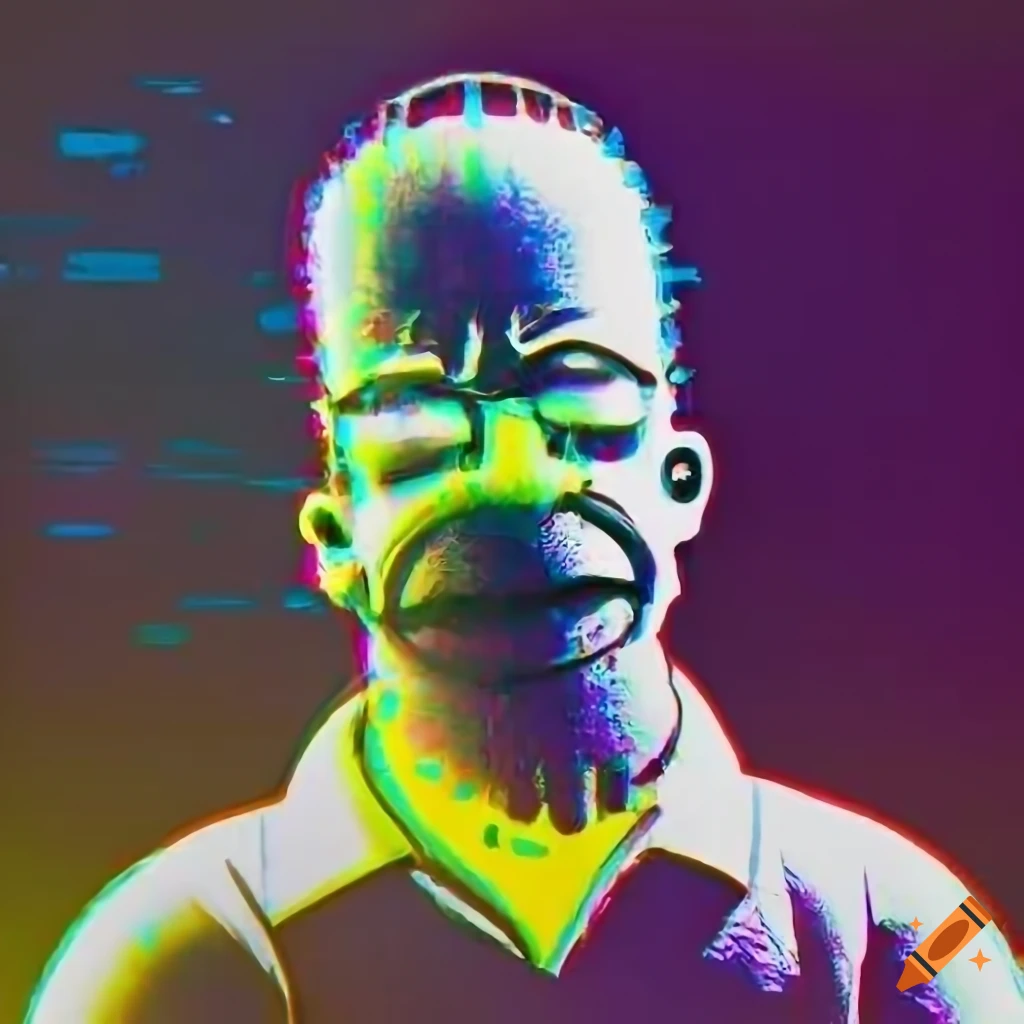 Double exposure of Homer Simpson with glitchy grunge textures on Craiyon