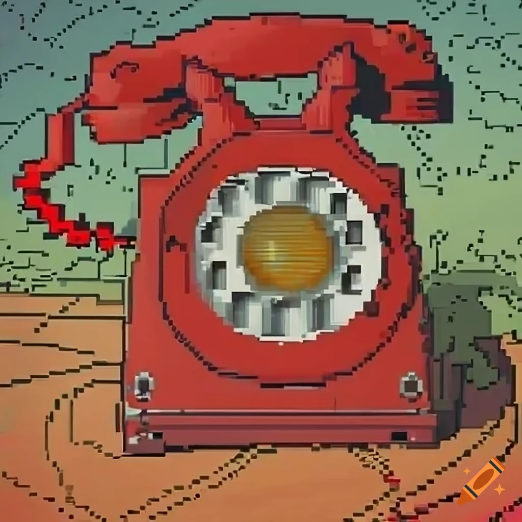 Vintage red phone depicted in moebius the incal comics style with pixel ...