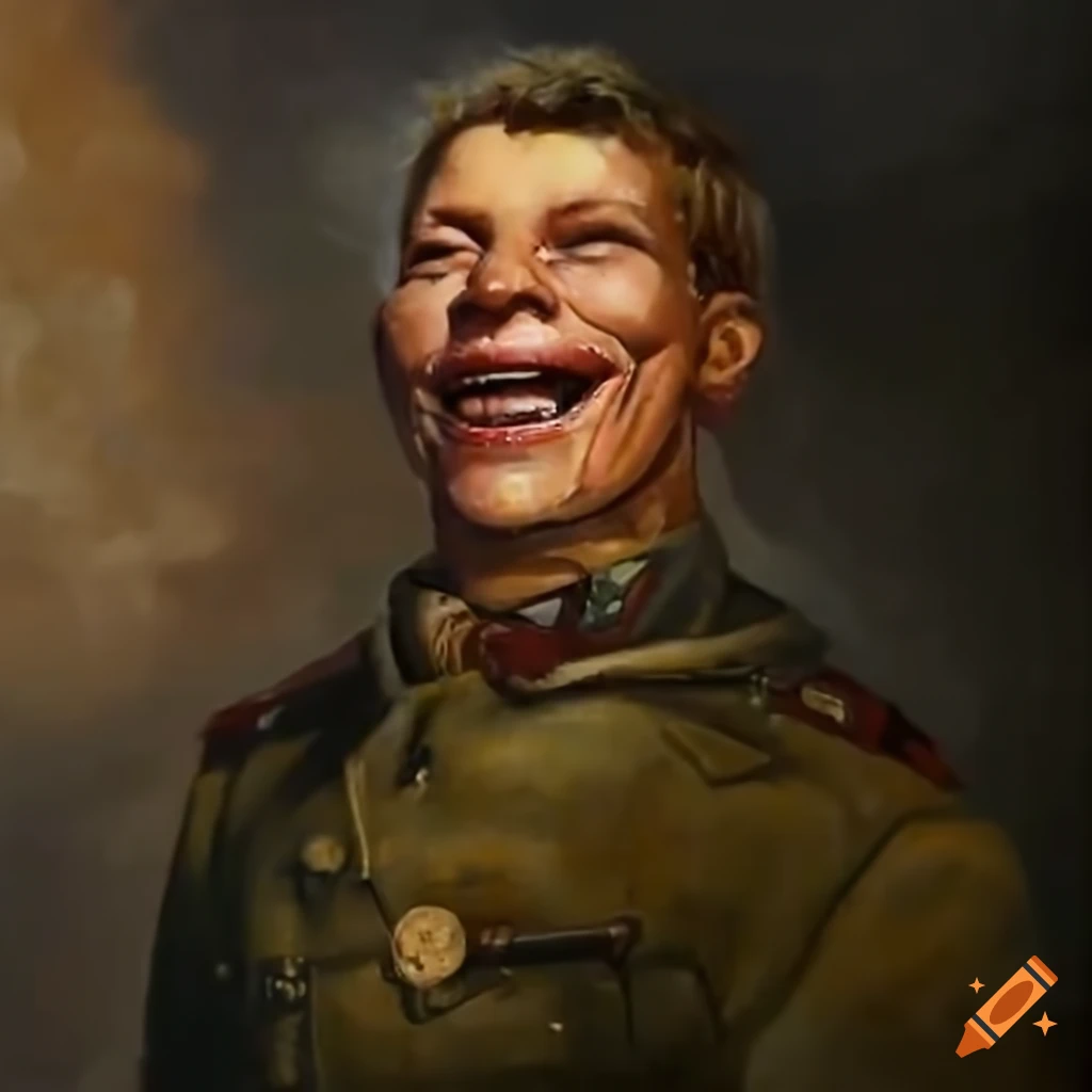 Ww2 soldier with a wide smile on Craiyon