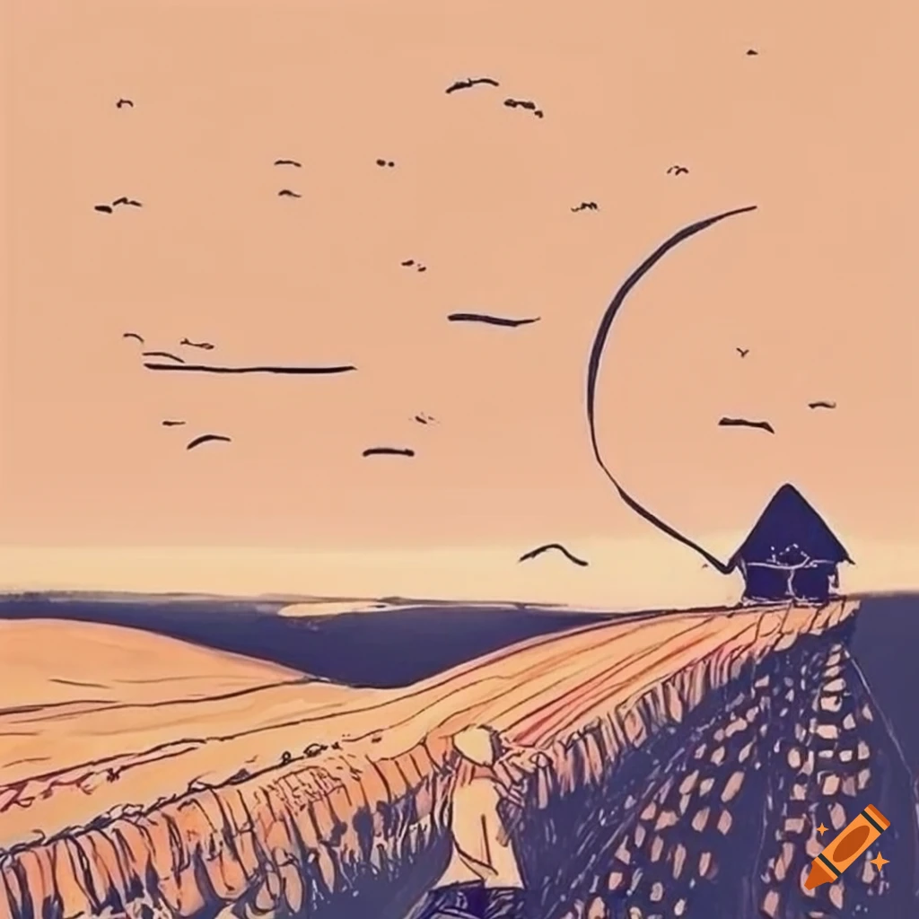 Galaxy sky over fields with harvest, featuring long hair down in cottage core japanese style ...
