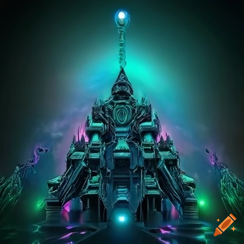 Electric alien cosmic space machine virus with architectural stave ...