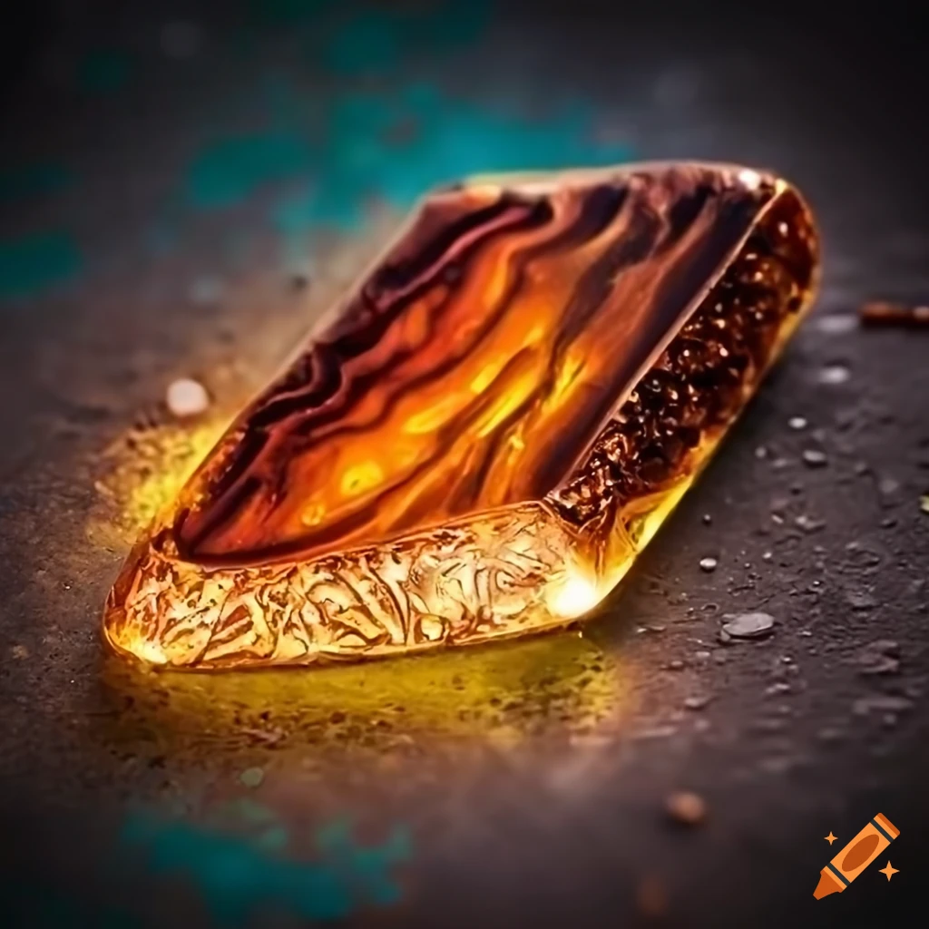 Metal wide bar made of amber gemstones with a tribal design on copper ...