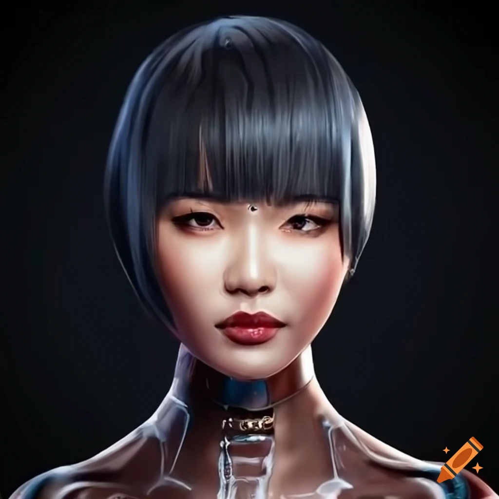 Asian female cyborg made of slime and candies in Enki Bilal style on ...