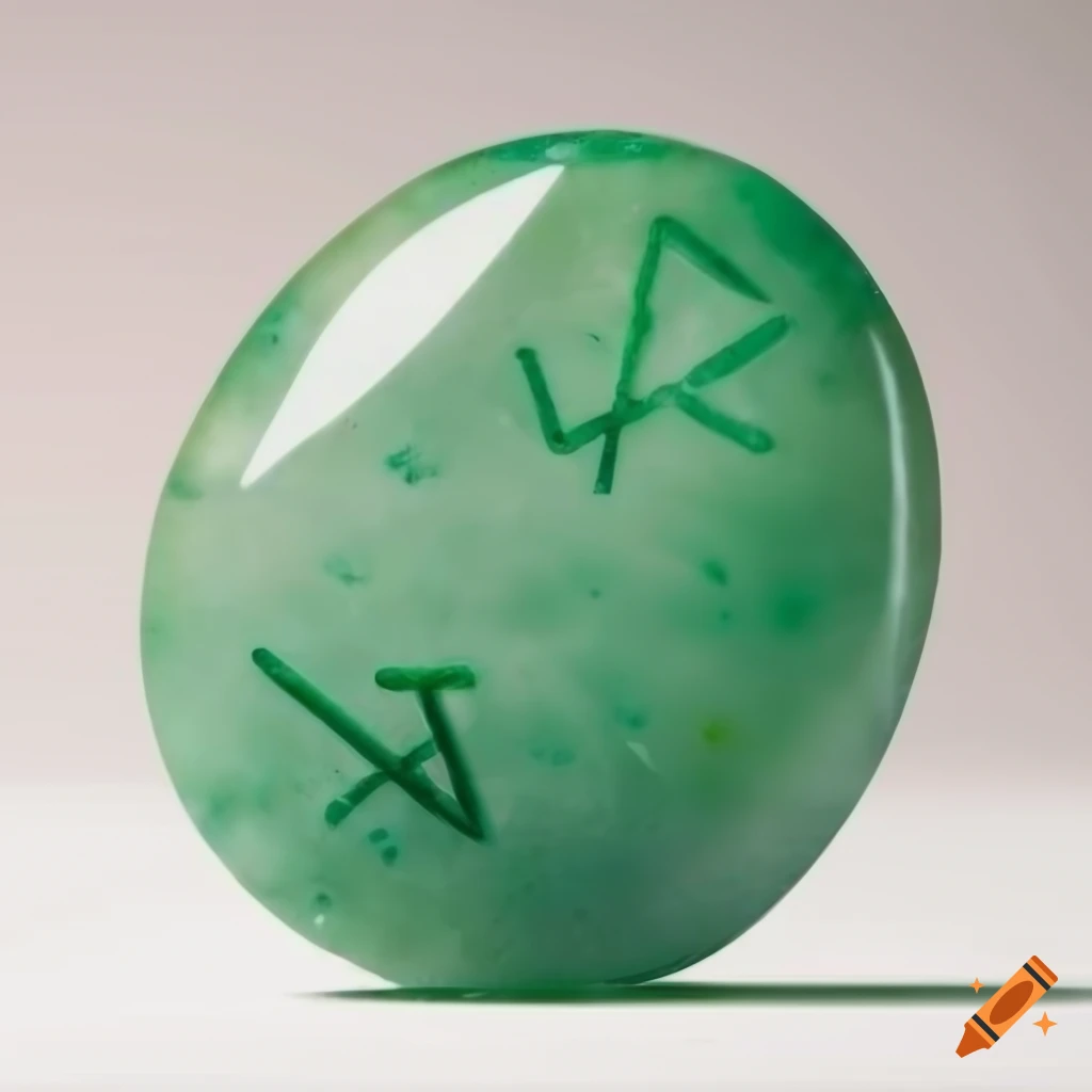 Jade stone with engraved runes on white background on Craiyon