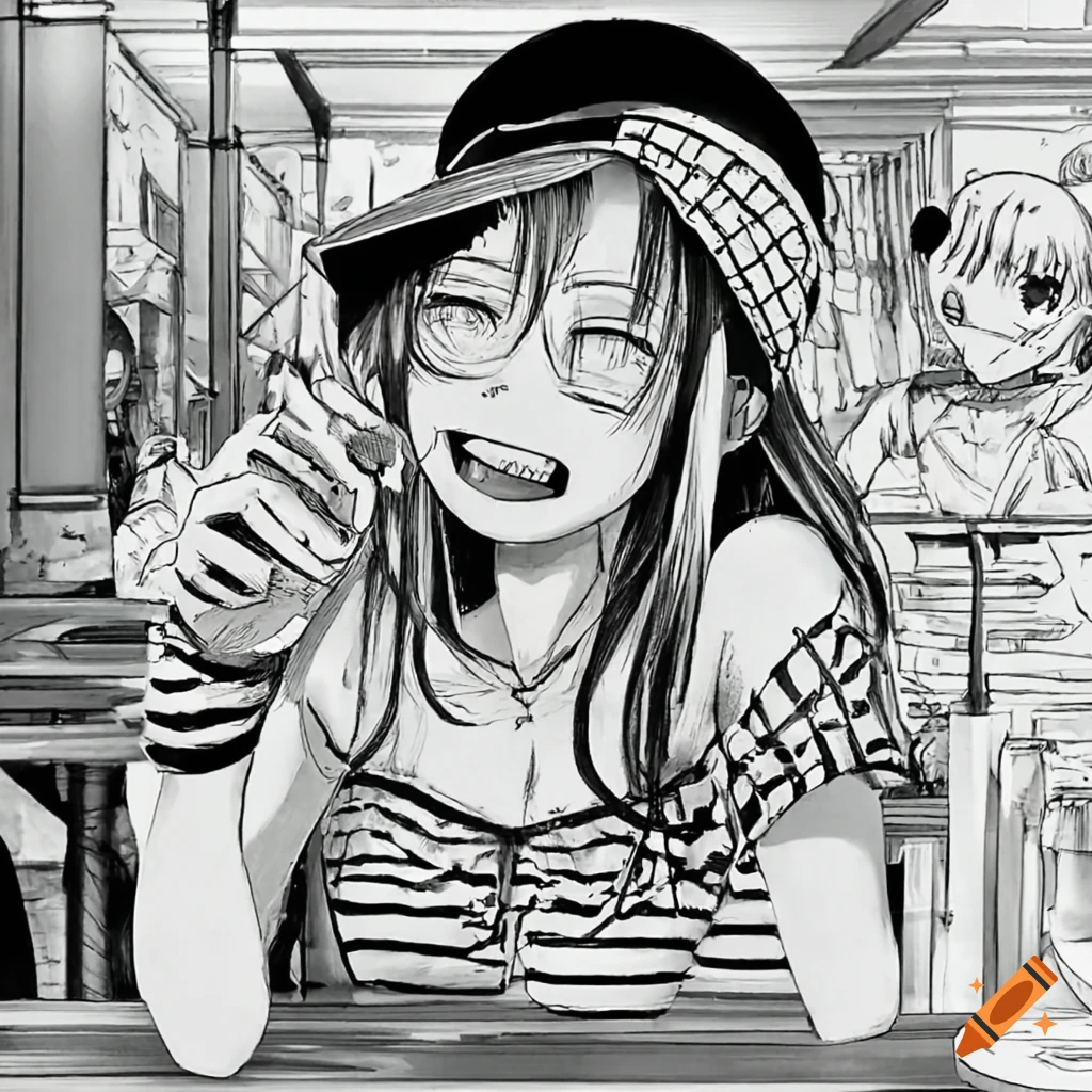 Manga Panel Of Woman In Sundress And Sunhat Drinking From Styrofoam Cup With A Shocked Yet