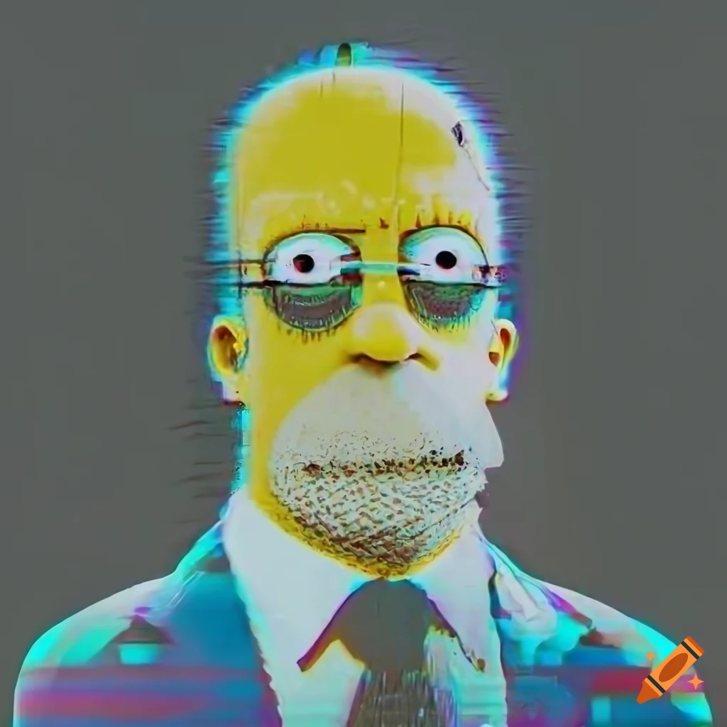 Double exposure of Homer Simpson with glitchy grunge textures on Craiyon
