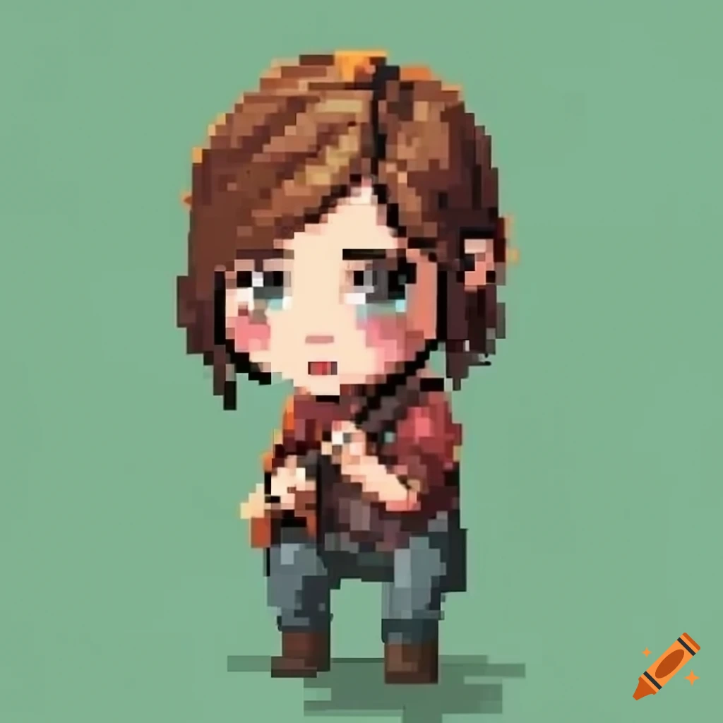 Chibi art of Ellie from The Last of Us in 8-bit pixel art style on Craiyon