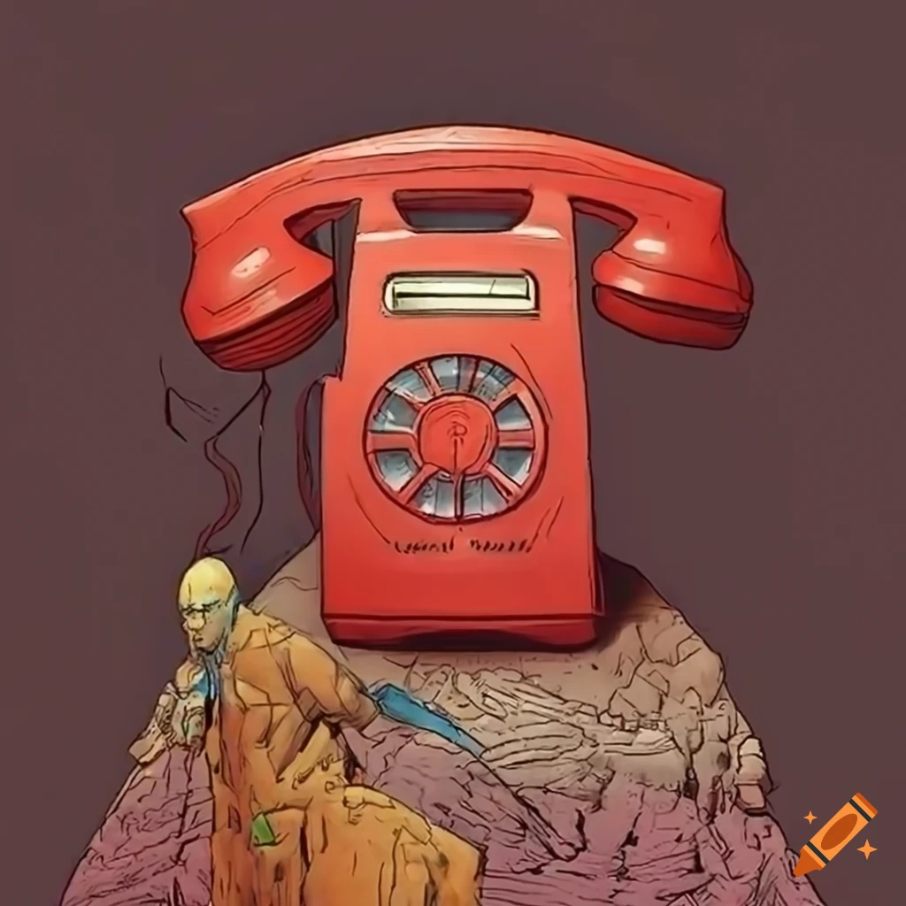 Red phone with moebius the incal comics artwork in photorealistic style ...