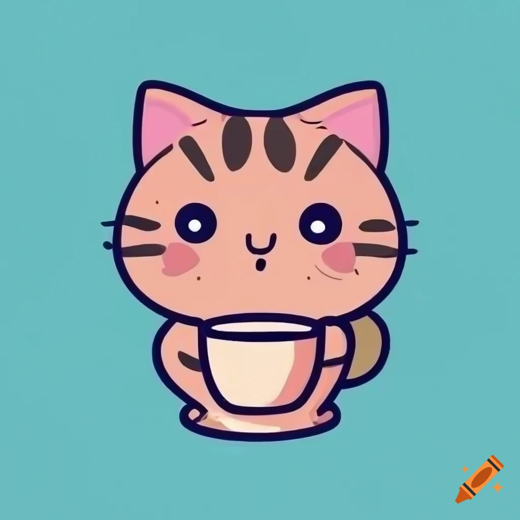 Kawaii cat drinking coffee in bright pastel colors on Craiyon