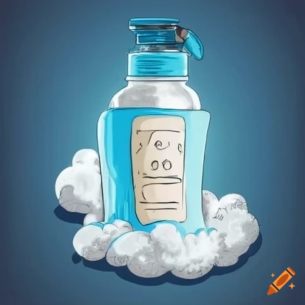 Bottle of hand soap cream with a cloud in dragon ball z manga style on ...