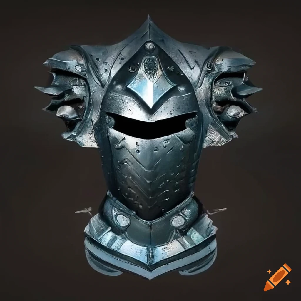 Adorned heavy body armor in a close-up front view on Craiyon