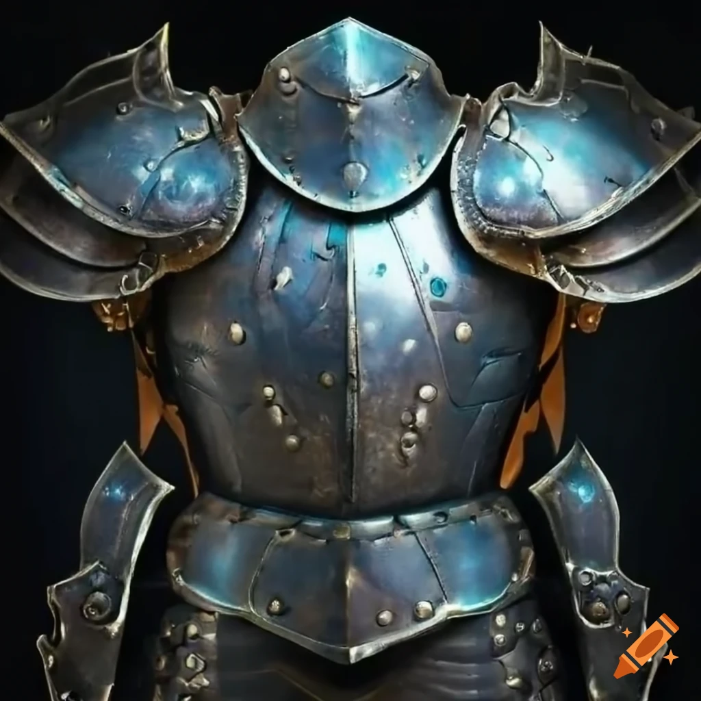 Adorned heavy body armor in a front close-up view on Craiyon