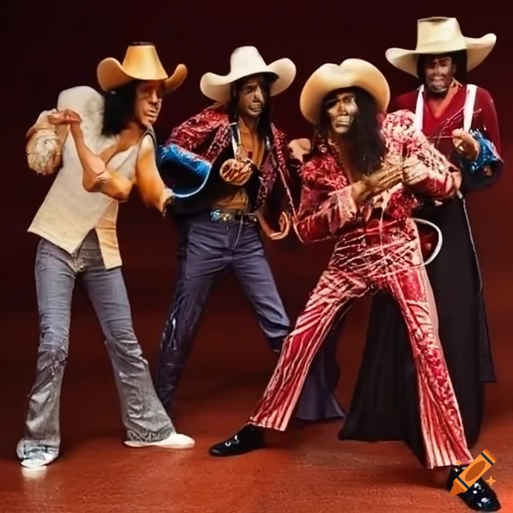 70s funk band in outlaw attire on Craiyon