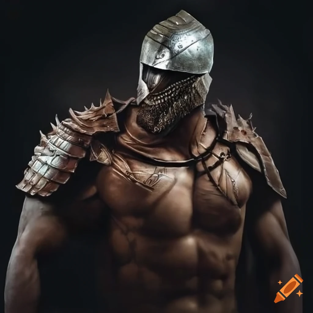 Muscular man in ancient armor exuding strength as the god of power on ...