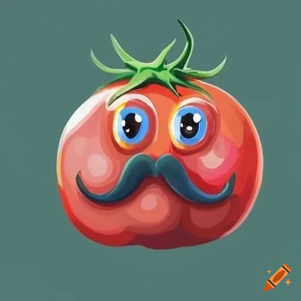 Smiling tomato with a mustache inspired by Mario Bros on Craiyon