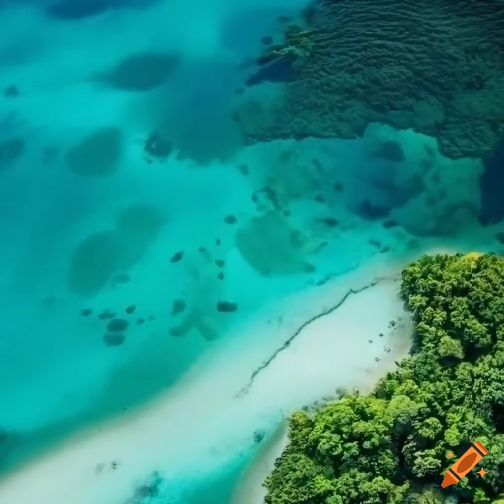Aerial view of tropical archipelago with many islands on Craiyon