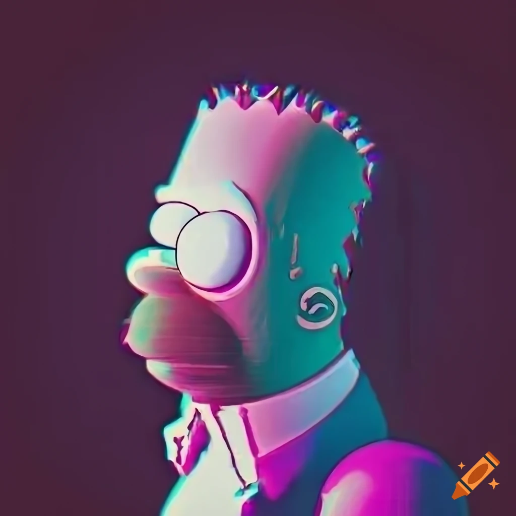 Double exposure of Homer Simpson with glitchy grunge textures on Craiyon