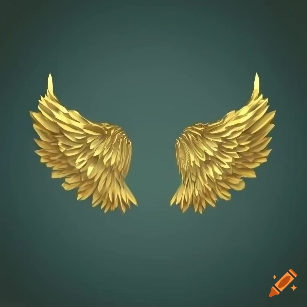 Low poly 3D golden wings with intricate hand-painted patterns on Craiyon