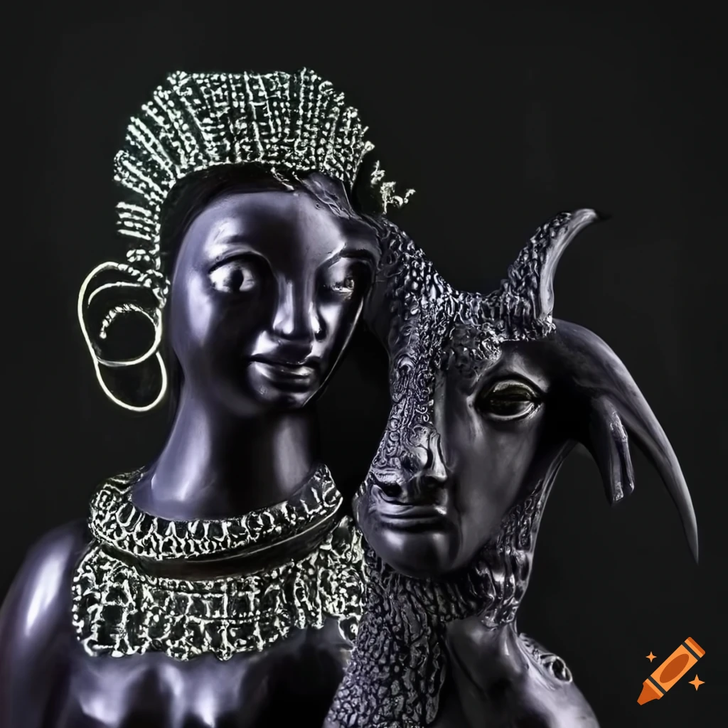 Black goddess of goats and fertility carved in ebony on Craiyon