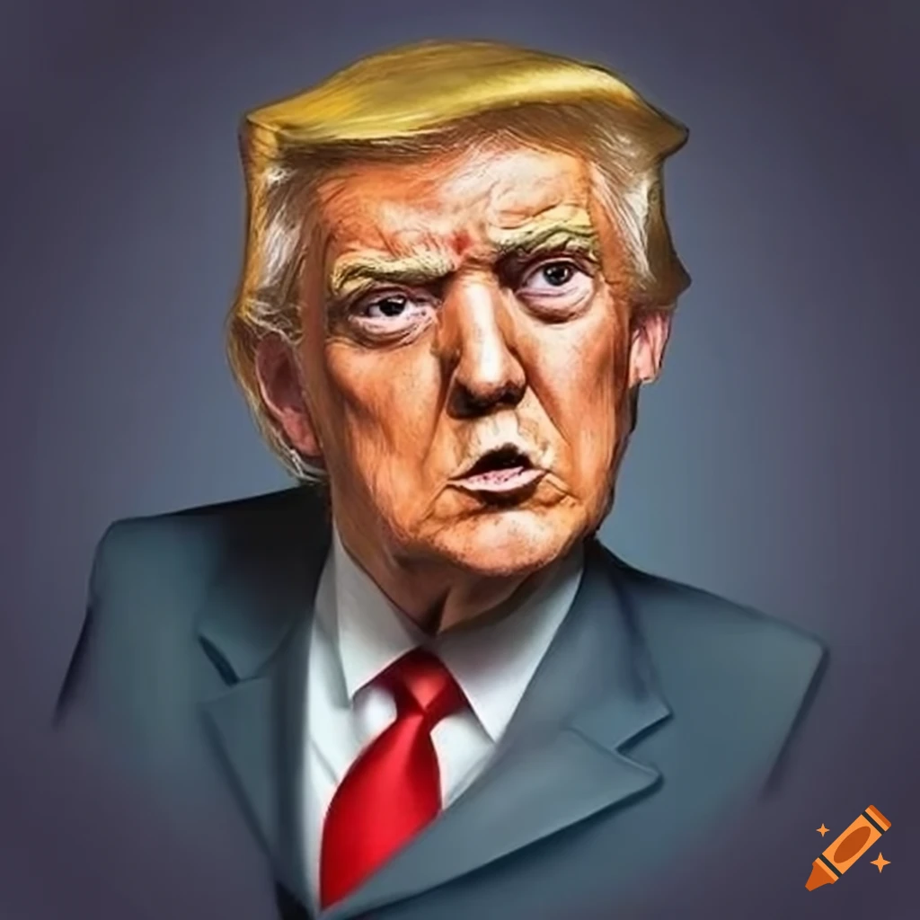 Satirical artwork of a public figure with exaggerated features on Craiyon