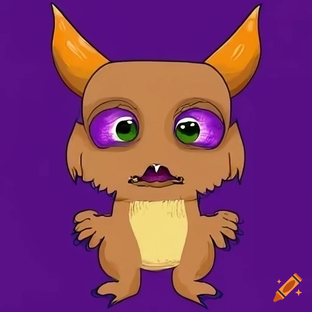 Monster with one horn, whiskers, short fangs, triangular nose, and ...