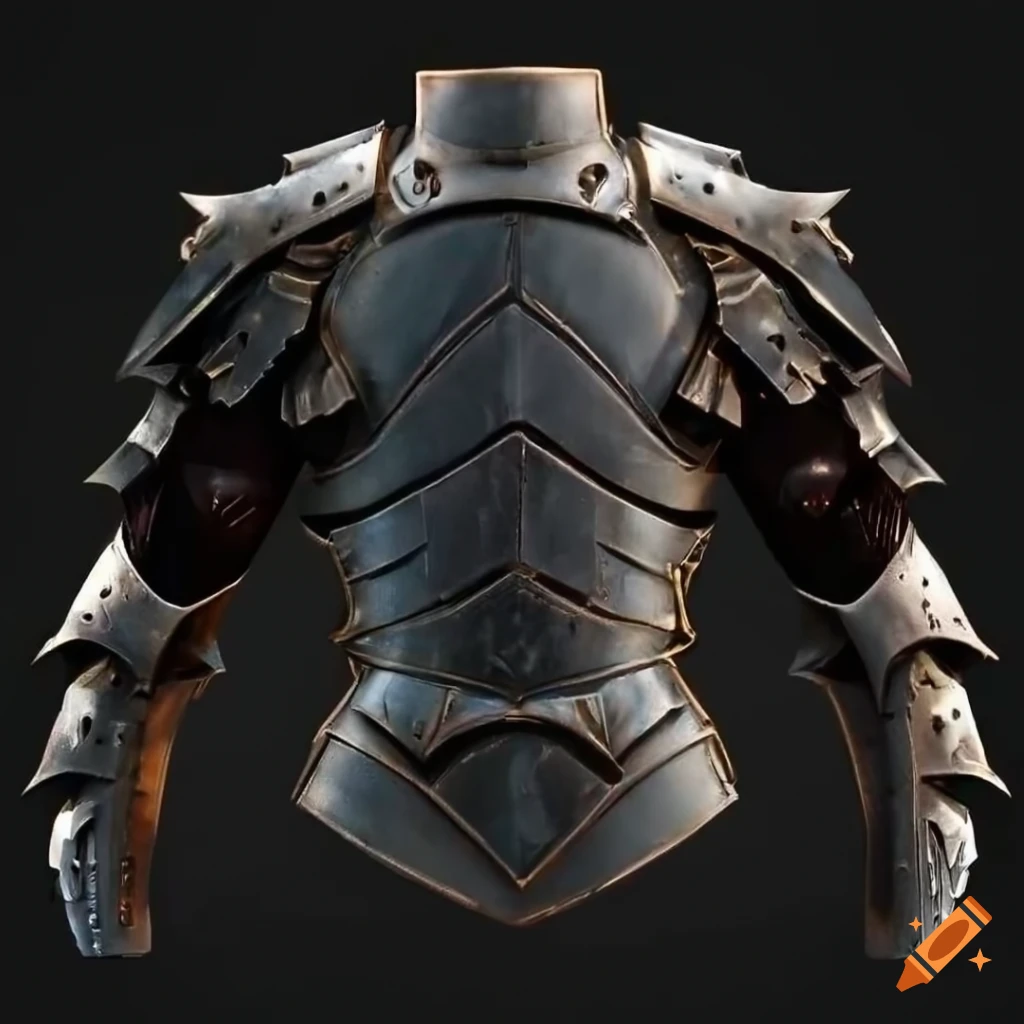 Adorned magic heavy body armor in a close-up front view on Craiyon