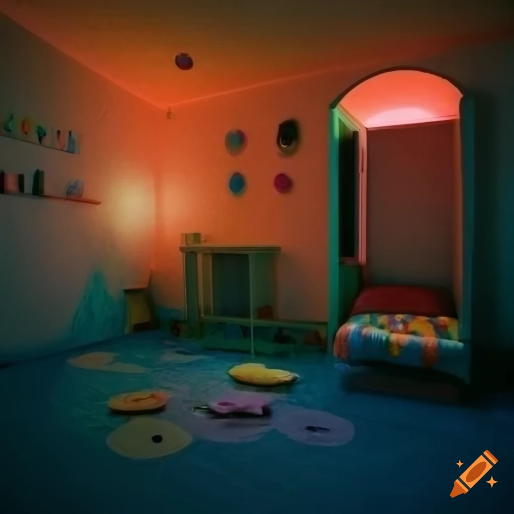 Colorful children's bedroom in a 1990s-inspired liminal space on Craiyon