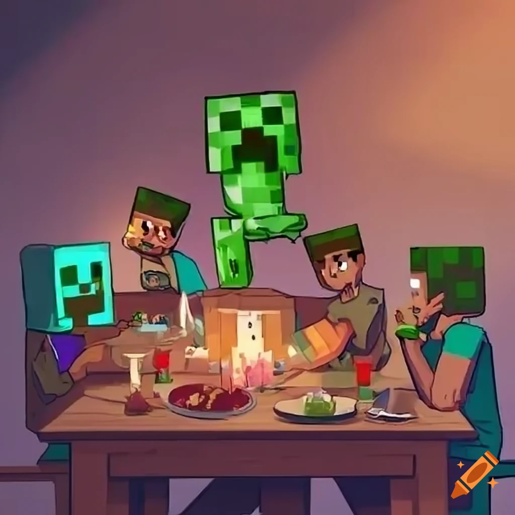 Minecraft birthday party with Steve, Creeper, Piglin, and friends on ...
