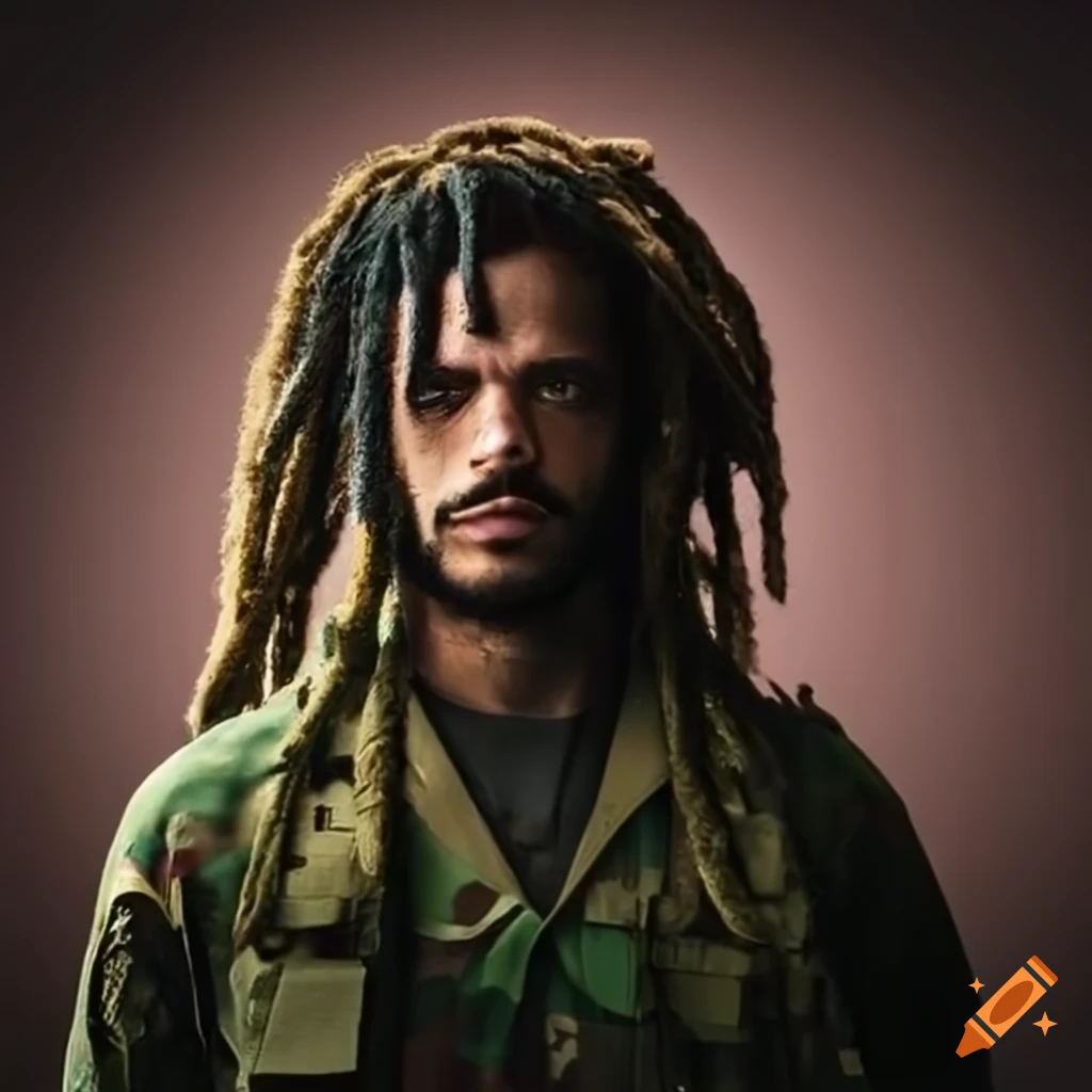 Man with dreadlocks in army uniform on Craiyon