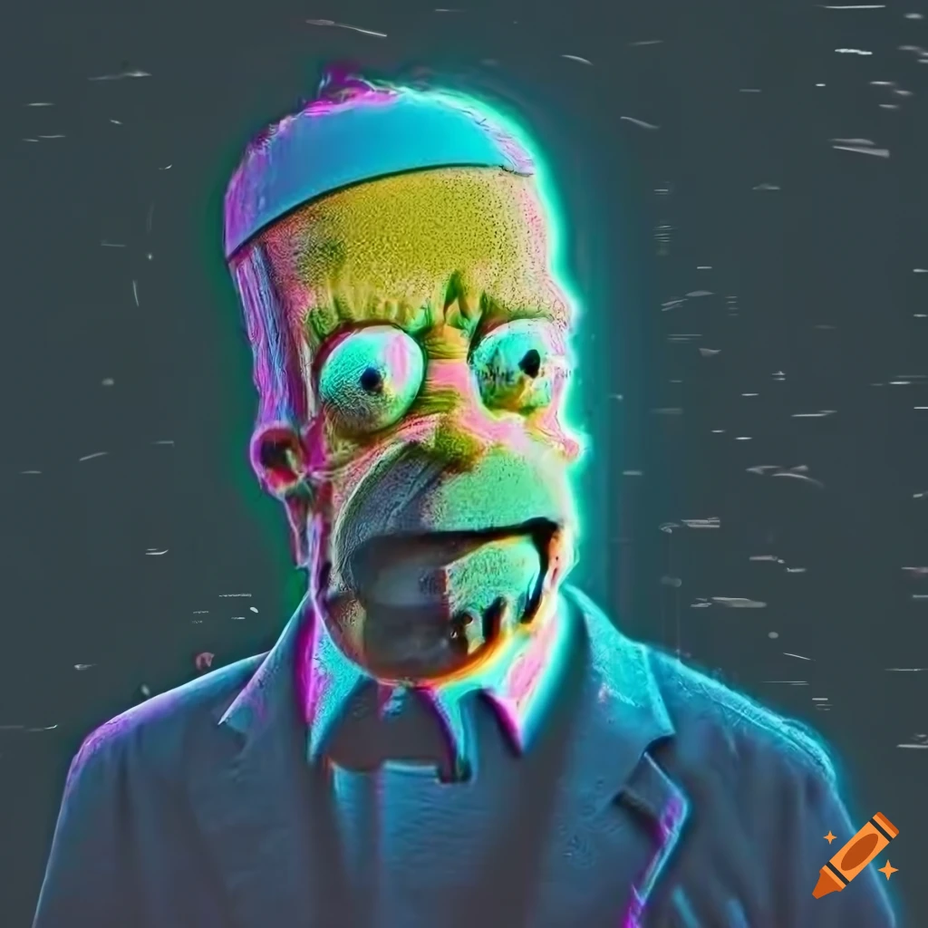 Creative double exposure of homer simpson with glitchy grunge textures ...