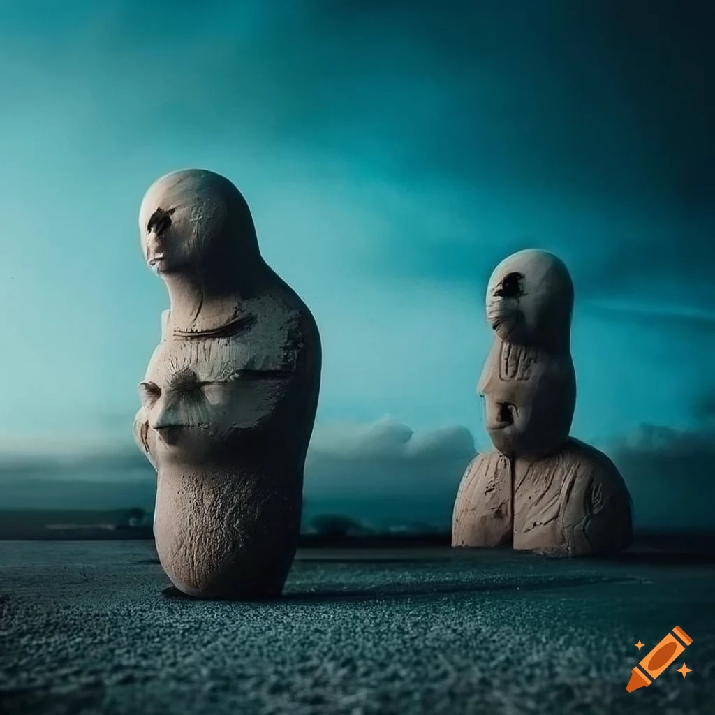 Surreal urban art piece with human figures in a bleak setting on Craiyon