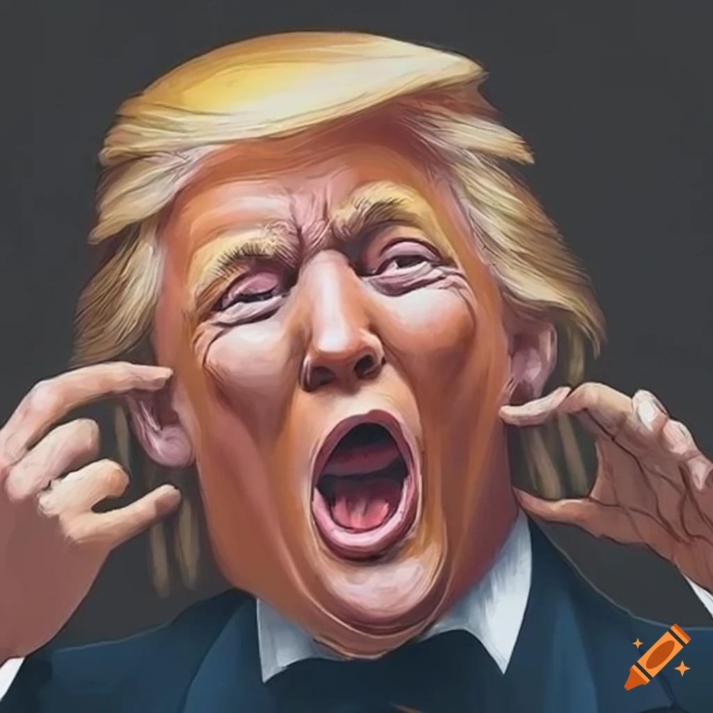 Satirical artwork of a public figure with exaggerated features on Craiyon