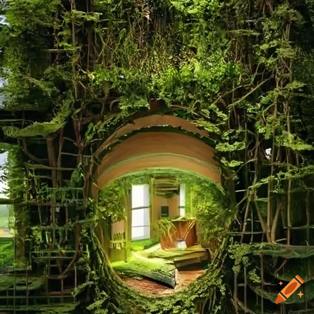 House with walls made of living trees on Craiyon
