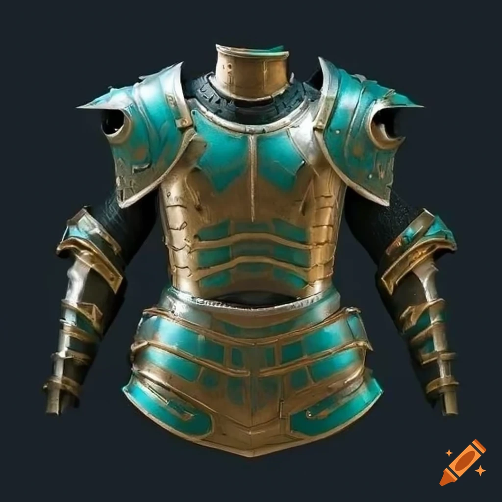 Close-up of intricately designed heavy body armor on Craiyon