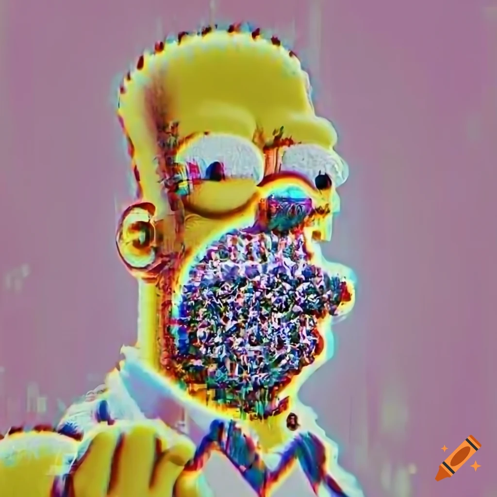 Double exposure of Homer Simpson with glitchy grunge textures on Craiyon