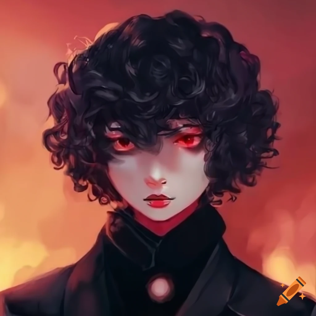 Mysterious figure with red eyes and long black hair exuding an ...