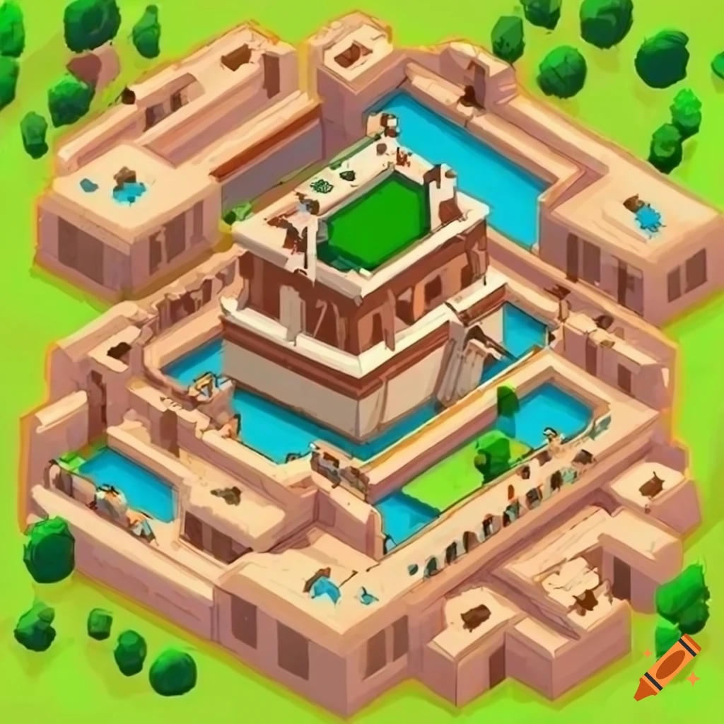 Bird's eye view of an ancient greek city in a cartoony 2d pixelated ...