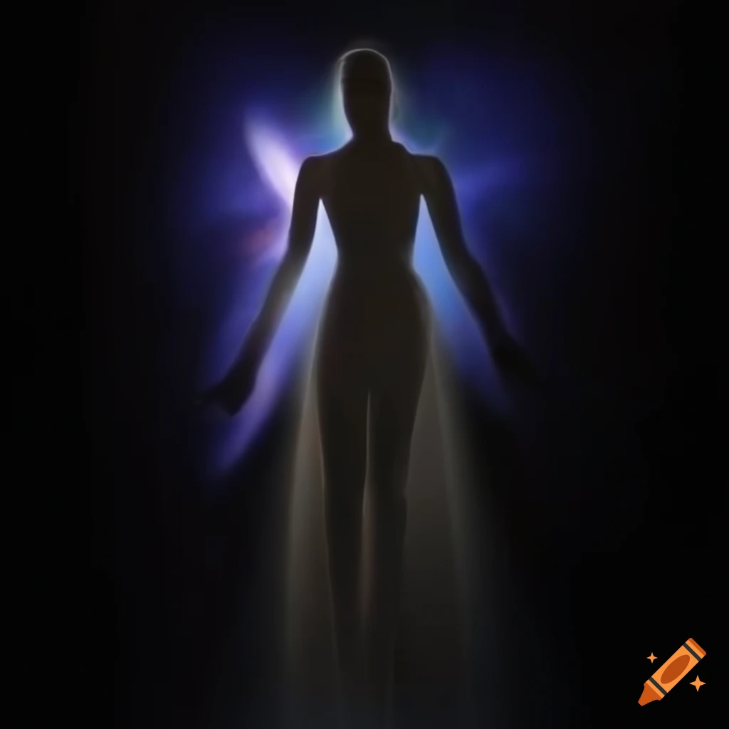 White light female body with sword and radiant orb in cosmos on Craiyon