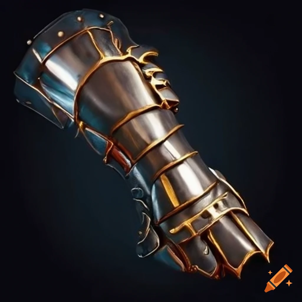 Magic heavy steel gauntlets with a magical aura on Craiyon