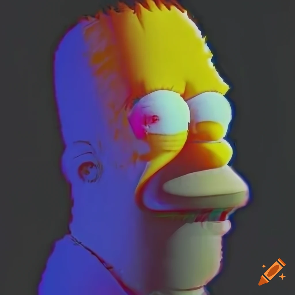 Homer Simpson in double exposure with glitchy grunge textures on Craiyon