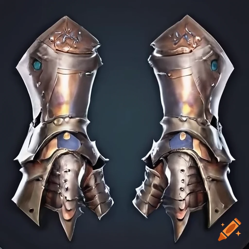 Magic heavy steel gauntlets with a magical aura on Craiyon