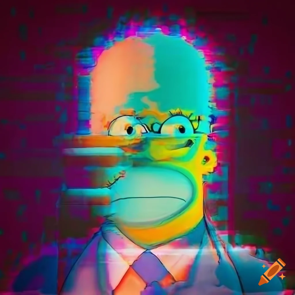 Double exposure art of Homer Simpson with glitchy grunge textures on ...