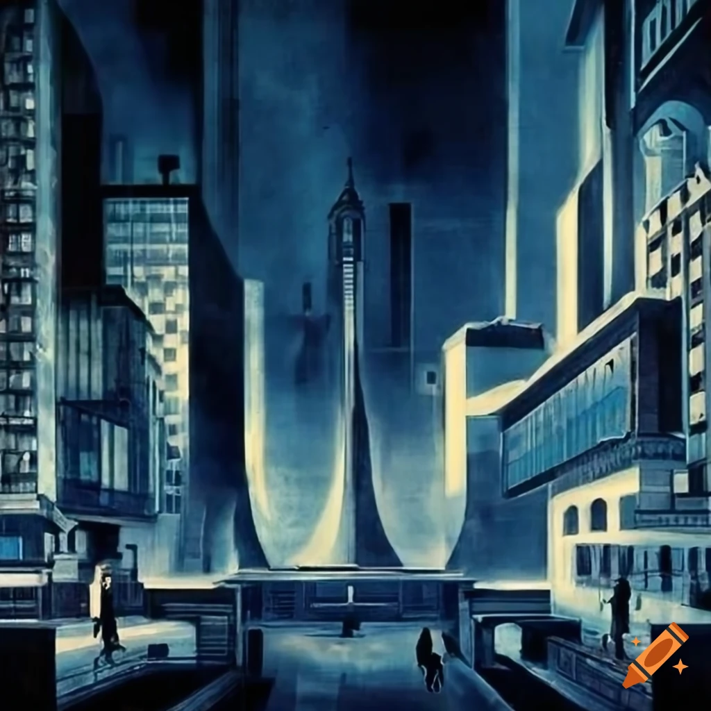 Metropolis cityscape with art deco architecture in a futuristic setting ...