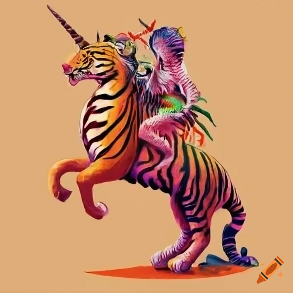 Bengal tiger riding a unicorn on Craiyon