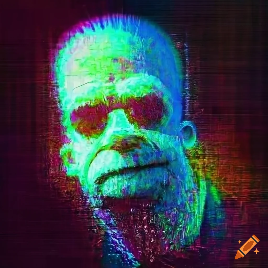 Double exposure of Homer Simpson with glitchy grunge textures on Craiyon