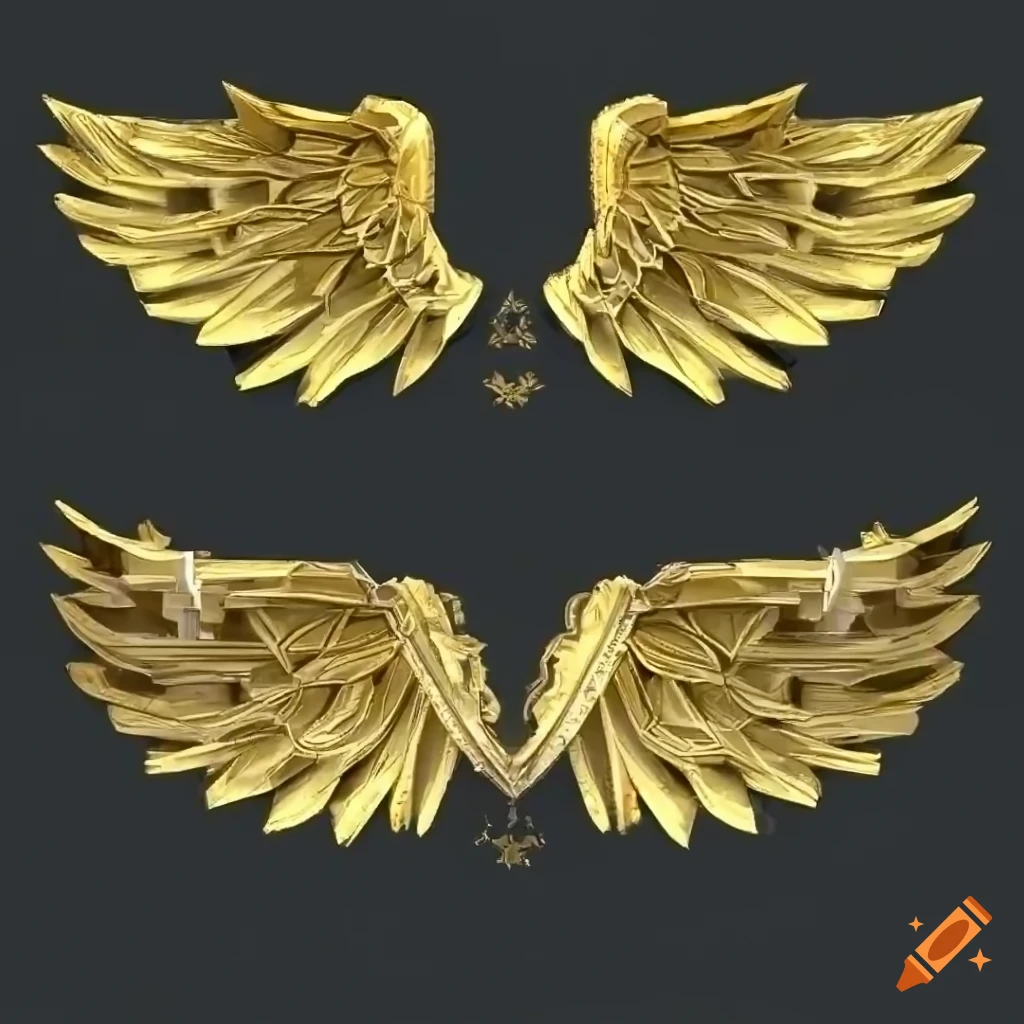 Low poly 3D golden wings with intricate hand-painted patterns on Craiyon