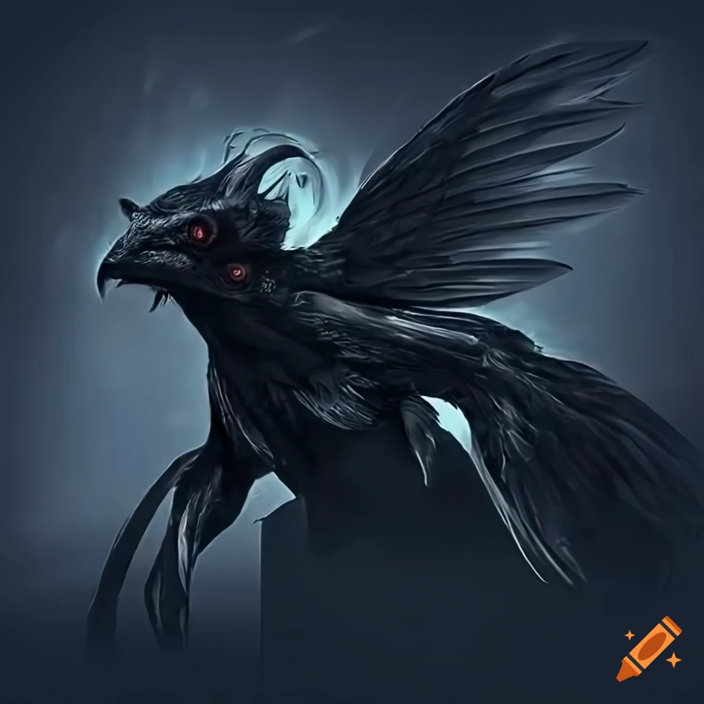 Futuristic avian creature with VR-like glasses and metallic wings ...